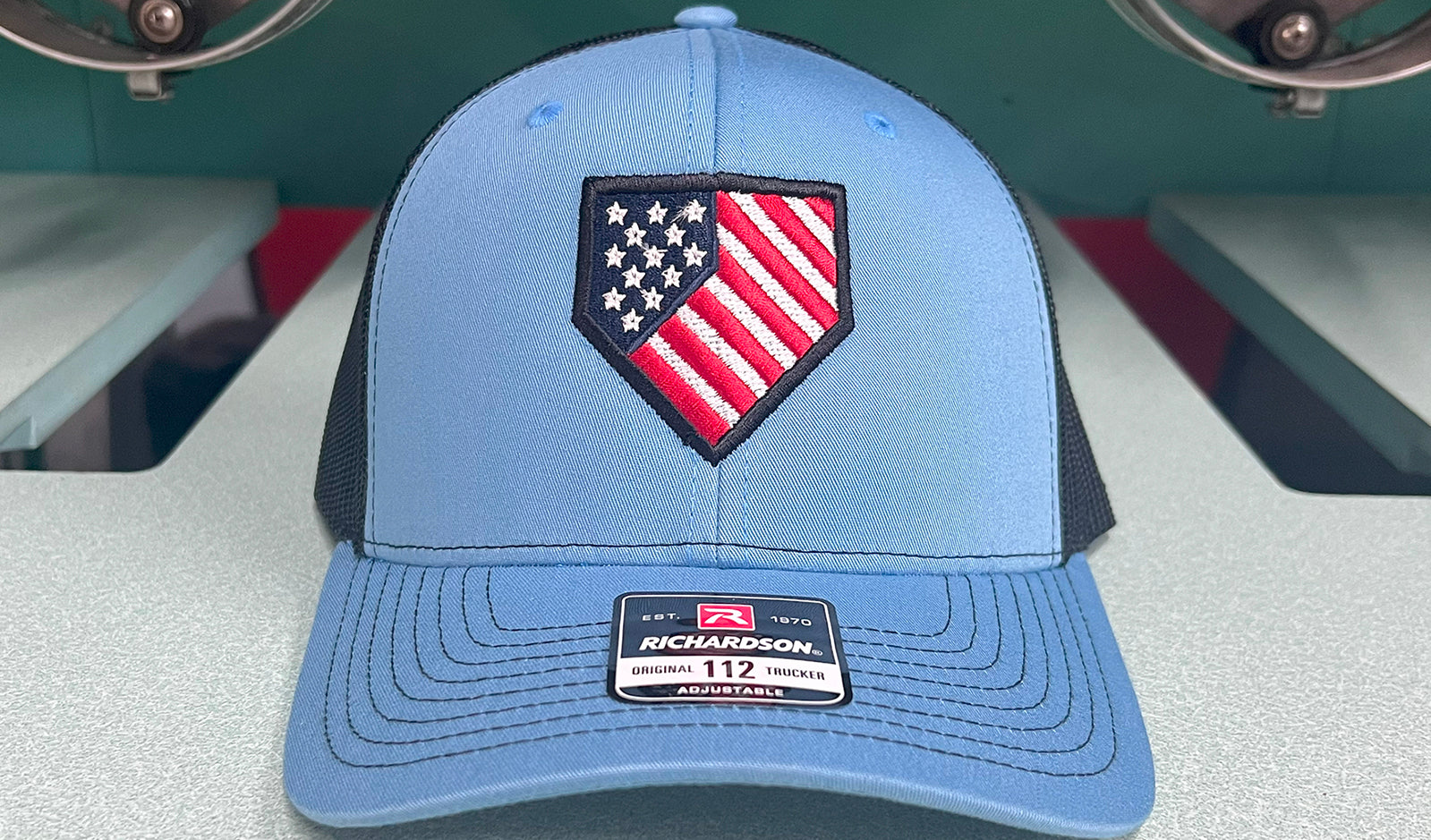 Homeplate USA Flag - R112 Columbia Blue/Black – maddhattercaps