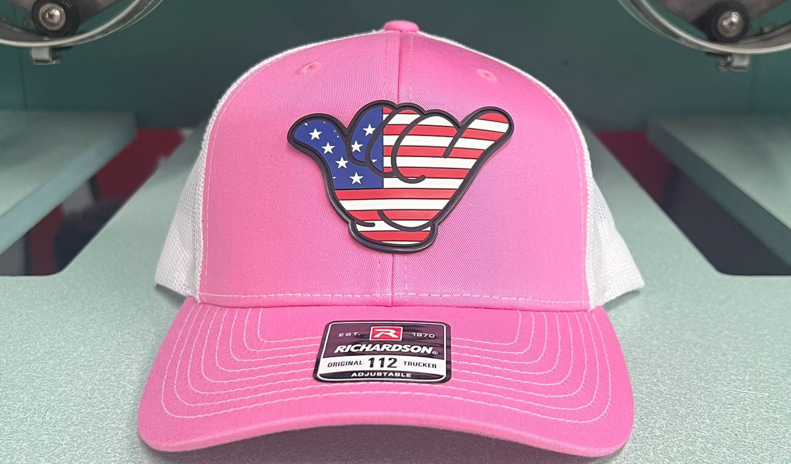 USA Flag Hang Loose PVC Patch - Richardson 112 Snapback Pink/White ...