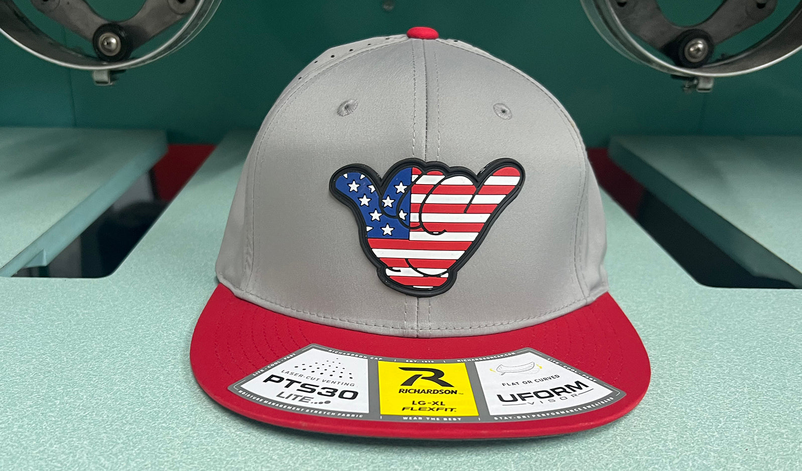USA Flag Hang Loose PVC Hat - Richardson PTS30 Gray/Red – maddhattercaps